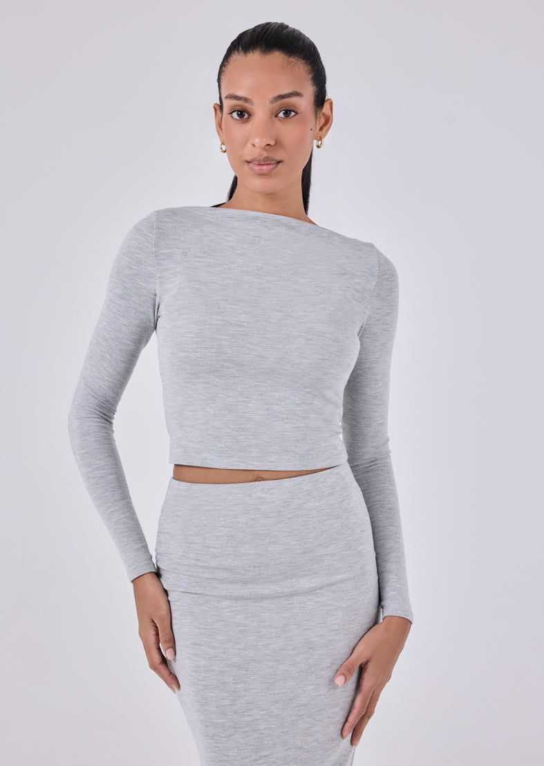 Women's Slash Neck Top Grey Marl – LC